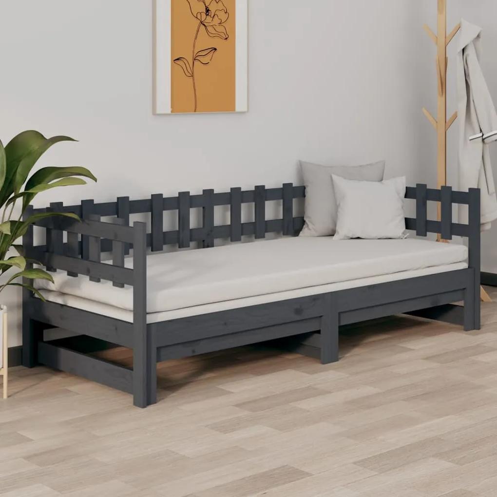 Výsuvná postel šedá 2x (90 x 190) cm masivní borovice - Default Title