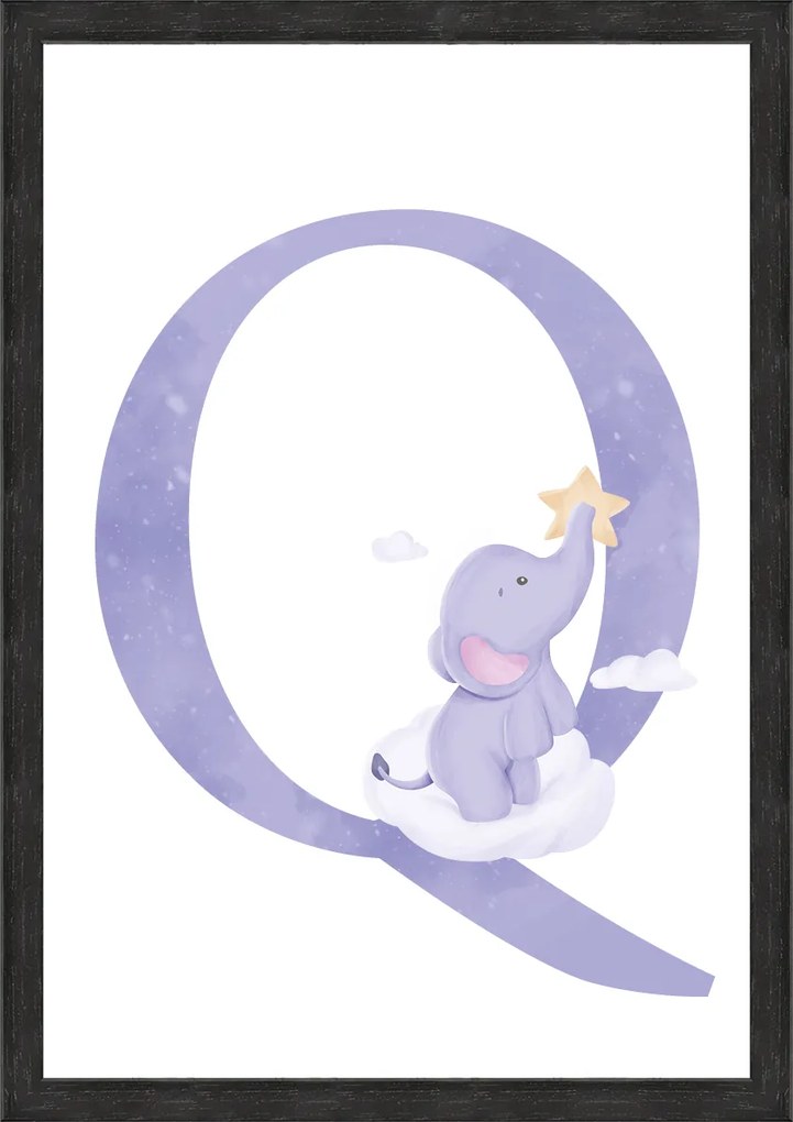 Abeceda písmena se slonem - Obraz, Plakát Velikost: B2 - 50x70 cm, Volba rámu: bez rámu, Písmeno: Q