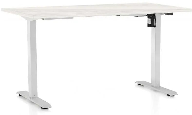 Výškově nastavitelný stůl OfficeTech A, 120 x 80 cm, bílá podnož, bílý jasan