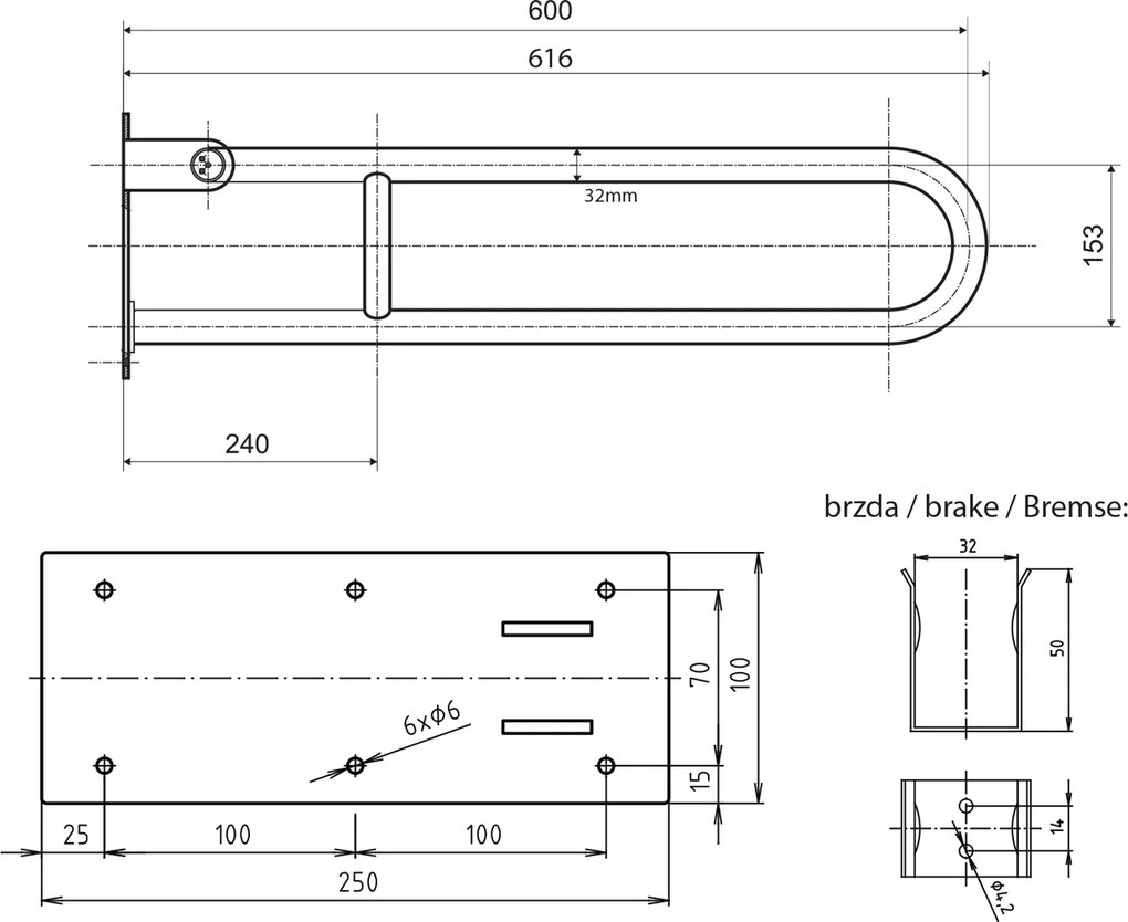 Sapho Sapho, HANDICAP madlo sklopné 600mm, černá mat, XH516B