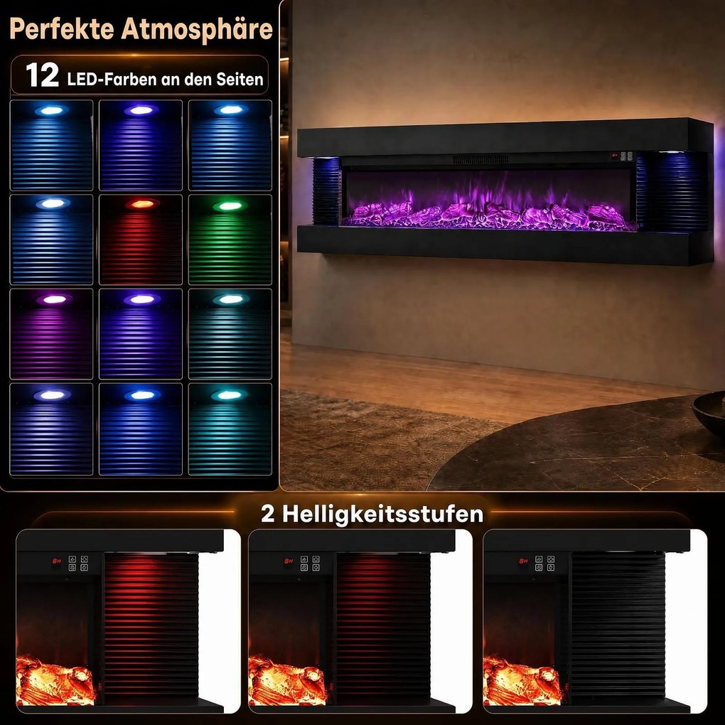 Costway Třístranný elektrický krb 152 cm s LED, 750/1500 W, černý