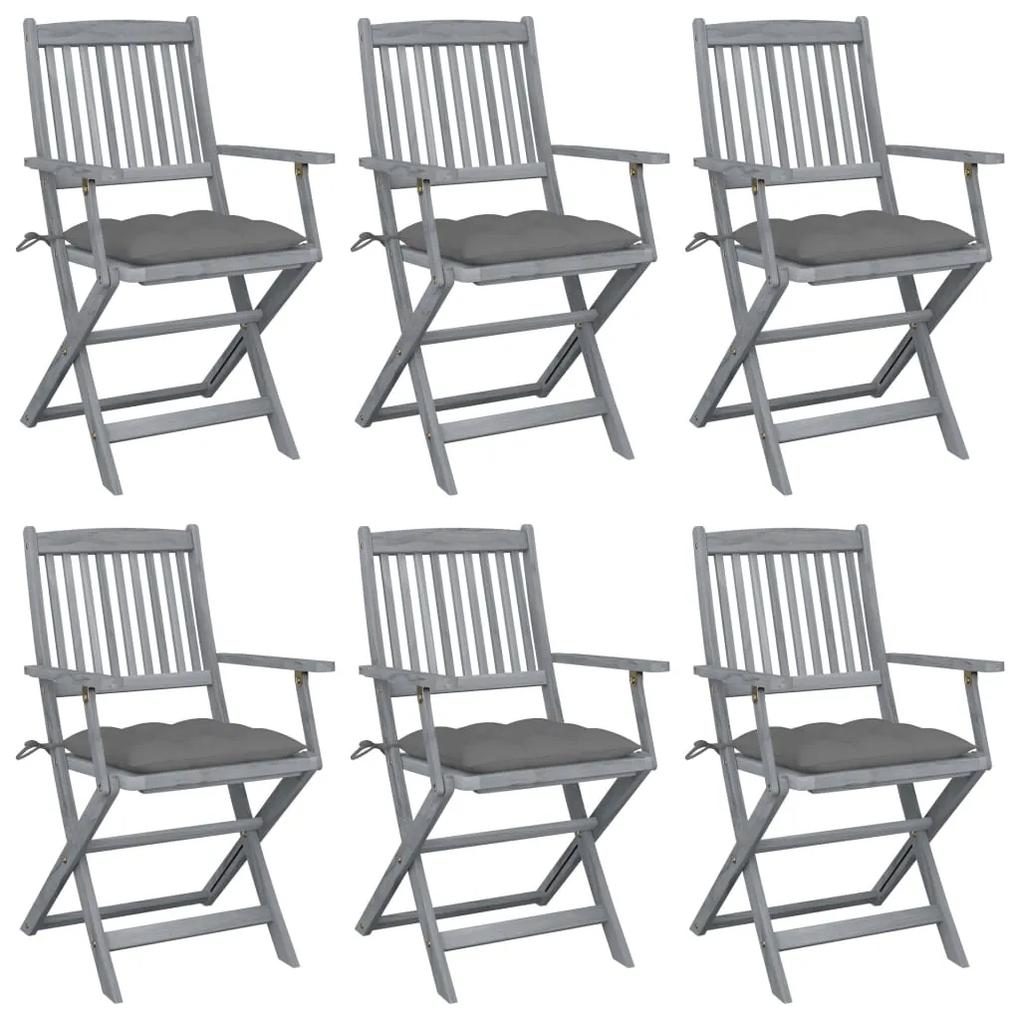 Skládací zahradní židle s poduškami 6 ks masivní akáciové dřevo,  3065423