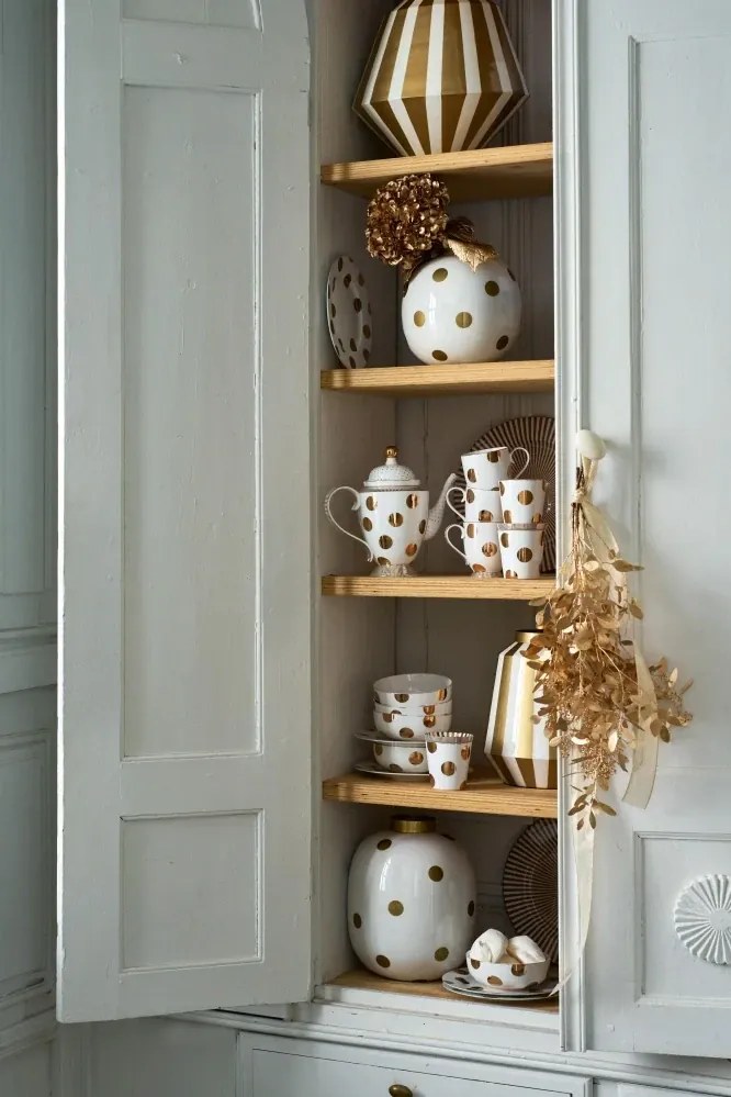 Pip Studio kovová váza bílo-zlatá střední (Dekorační plechová váza 23 cm)