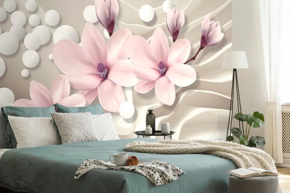 Samolepící tapeta magnolie na abstraktním pozadí - 225x150 cm
