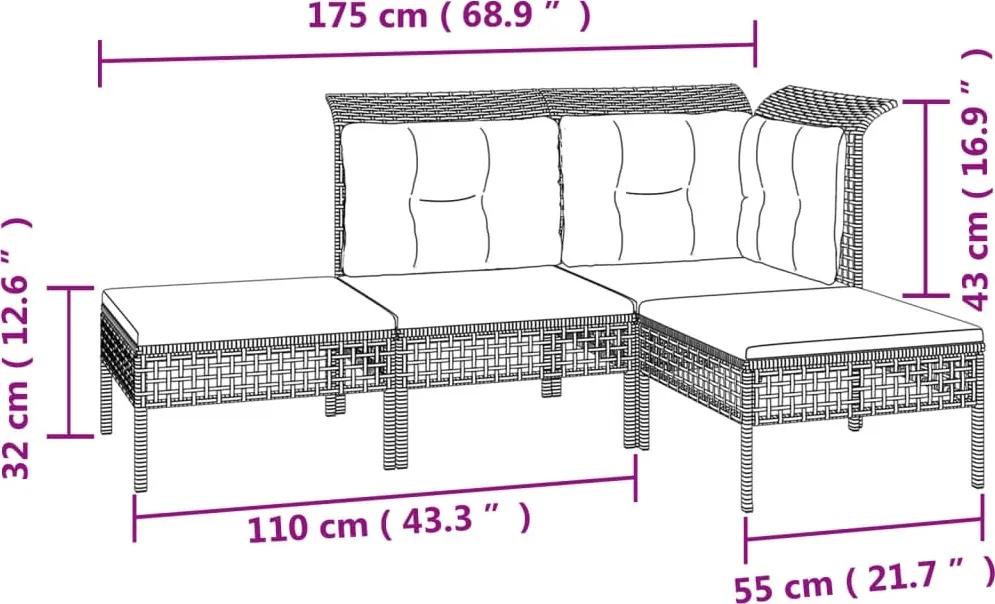 vidaXL 8dílná zahradní sedací souprava s poduškami šedá polyratan [3187551]