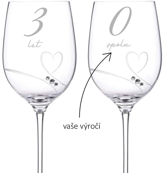 Dekorant Sklenice na bílé víno k výročí Romance s kamínky Swarovski 330ml 2KS SPOLU