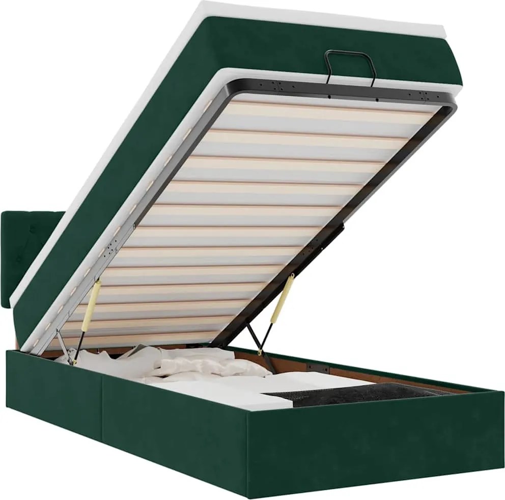 Osmanská postel s matrací & LED tmavě zelená 80x200cm samet 3312659