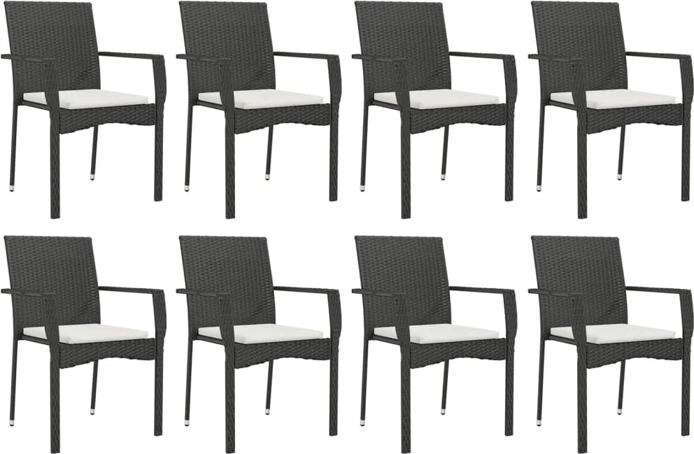 9dílný zahradní jídelní set s poduškami černý polyratan 3184992