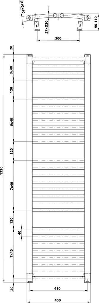 Aqualine Orbit otopné těleso oblé 450 x 1320 mm boční připojení bílá ILO34T