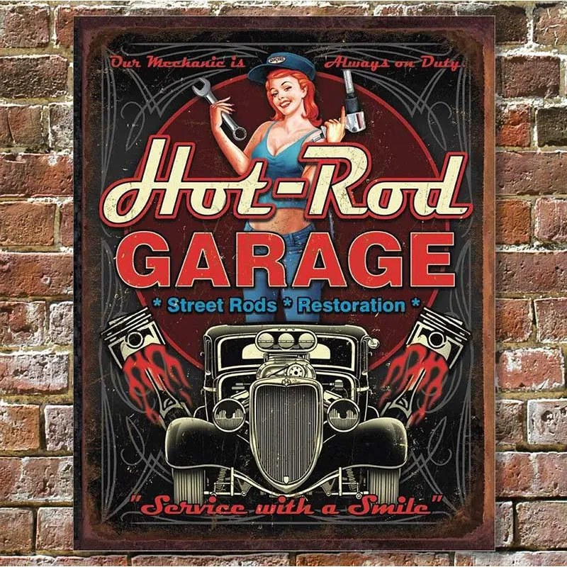 Plechová cedule Hot Rod Garage - Pistons 40 cm x 32 cm
