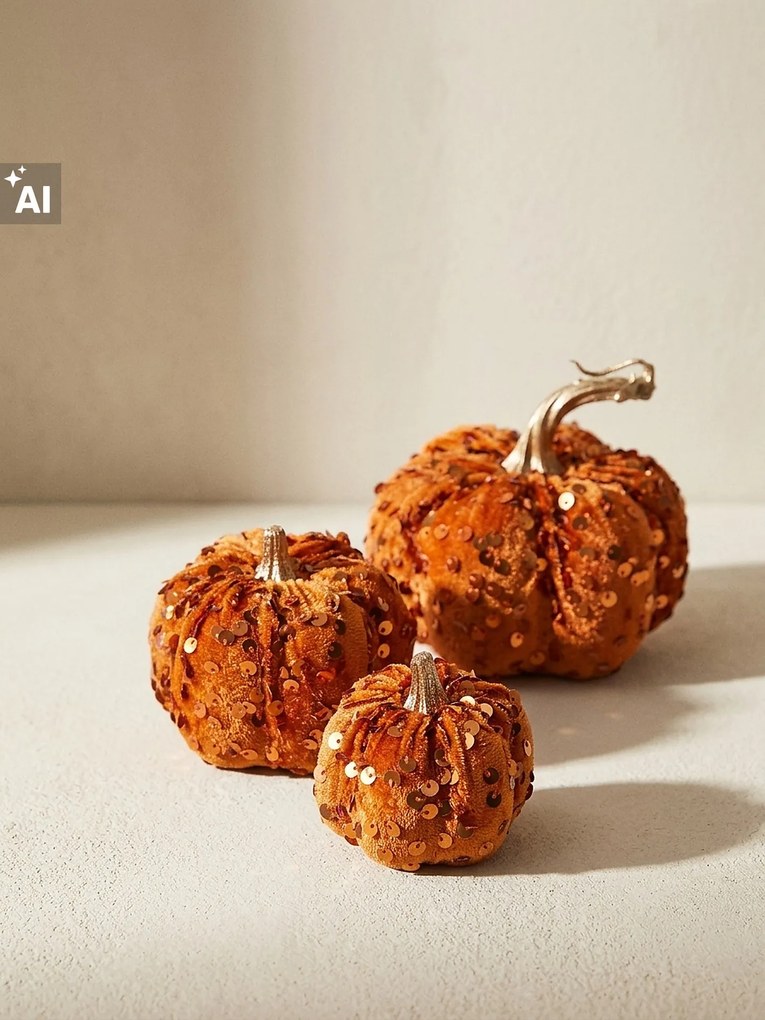 Sinsay - Sada stojacích dekorací – dýně s flitry a sametovým povrchem3 pack - oranžová