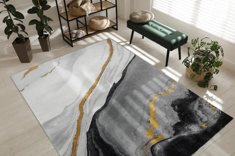 Dywany Łuszczów, Kusový koberec Emerald 1017 black and gold, 160x220, černobílá, kancelář