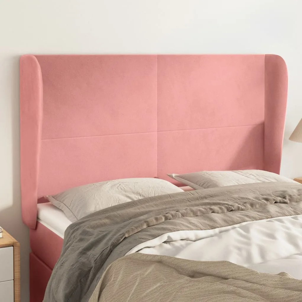 Čelo postele typu ušák růžové 147x23x118/128 cm samet 3117729