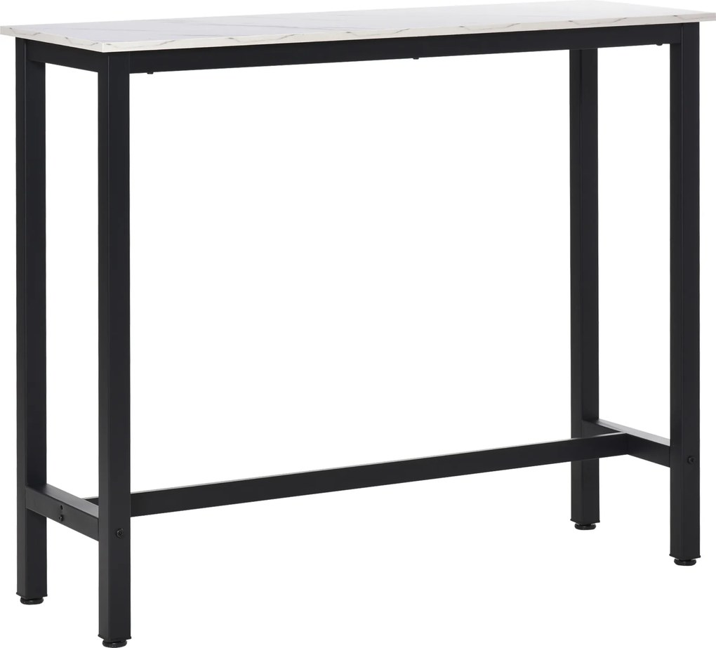 HOMCOM Barový stůl s mramorovým vzhledem, kuchyňský stůl s nastavitelnými nohami do obývacího pokoje, jídelny, ocel 120 x 40 x 100 cm Bílá+Černá