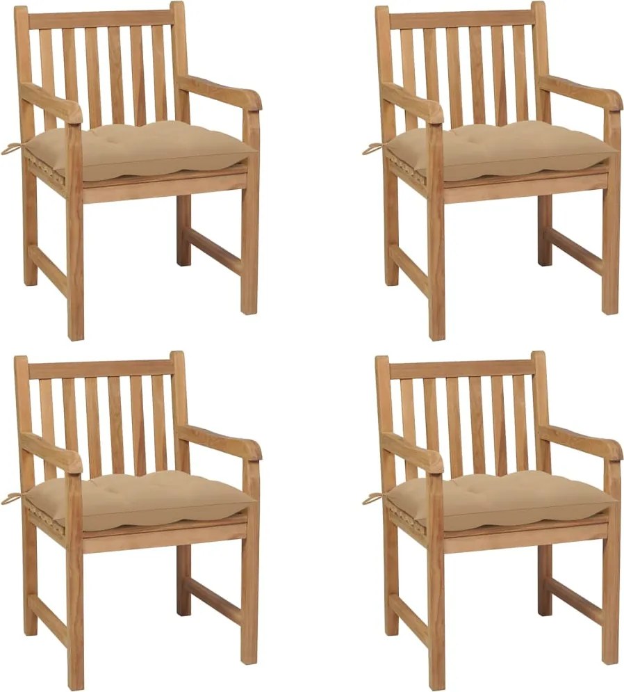 Zahradní židle 4 ks béžové podušky masivní teak 3073022