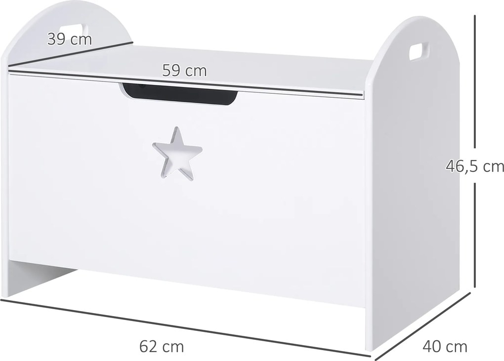 HOMCOM Dětský úložný box na hračky s flipovým víkem a bezpečnostním mechanismem 62x40x46,5 cm Prostorný prostor nosnost 20 kg Bílá