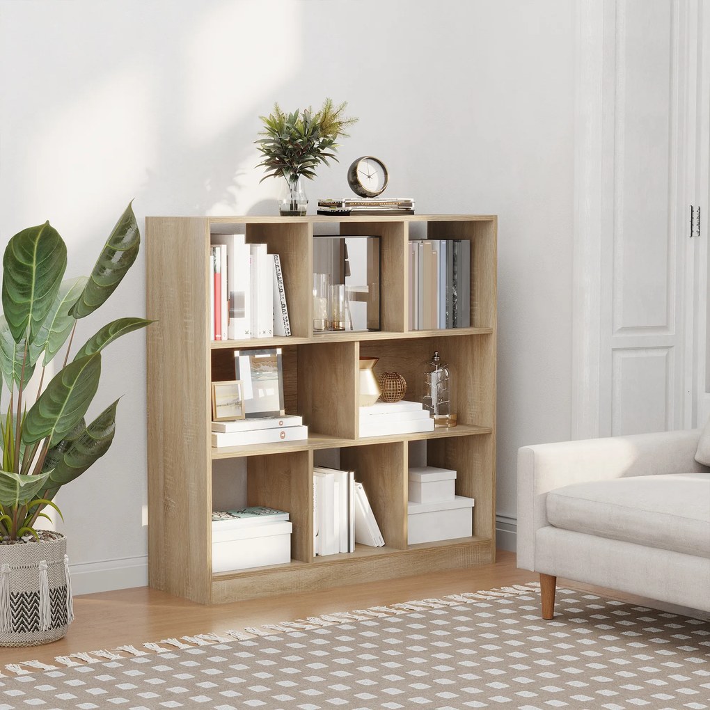 HOMCOM knihovna přírodní 3patrový úložný regál do kanceláře a obývacího pokoje 97,5x30x100cm, stylový regál | Aosom.de