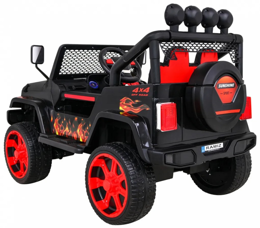 Ramiz Jeep Raptor 4x4, kožená sedačka, 2 místné černé s plameny