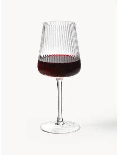 Ručně vyrobené sklenice na červené víno's rýhovaným povrchem Cami, 4 ks