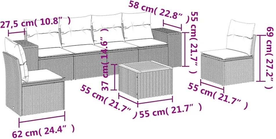 7dílná zahradní sedací souprava s poduškami černá polyratan 3257721