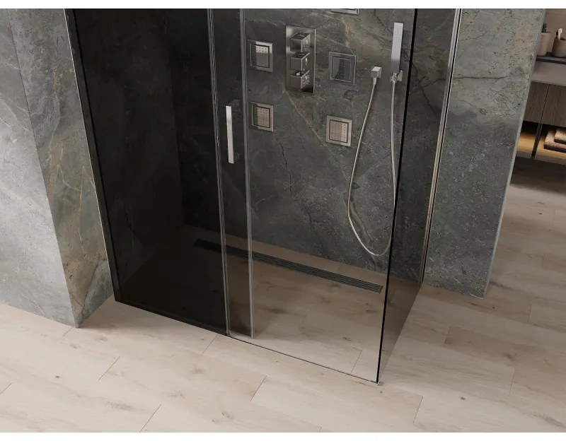 Mexen Omega sprchový kout 140x80cm, 8mm sklo, chromový profil-šedé sklo, 825-140-080-01-40
