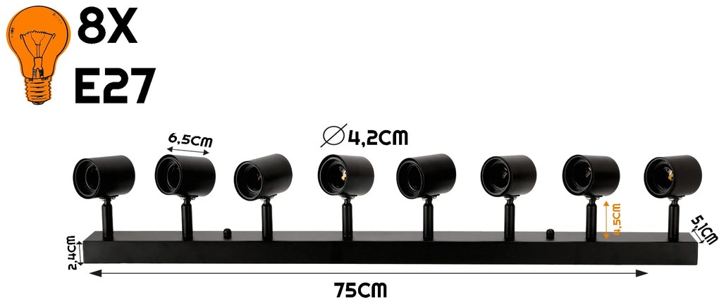 BERGE Stropní svítidlo VIKI 8x E27 černé