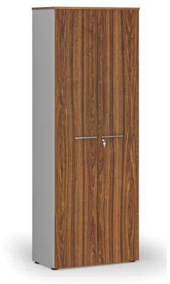 Kancelářská skříň s dveřmi PRIMO GRAY, 2128 x 800 x 420 mm, šedá/ořech