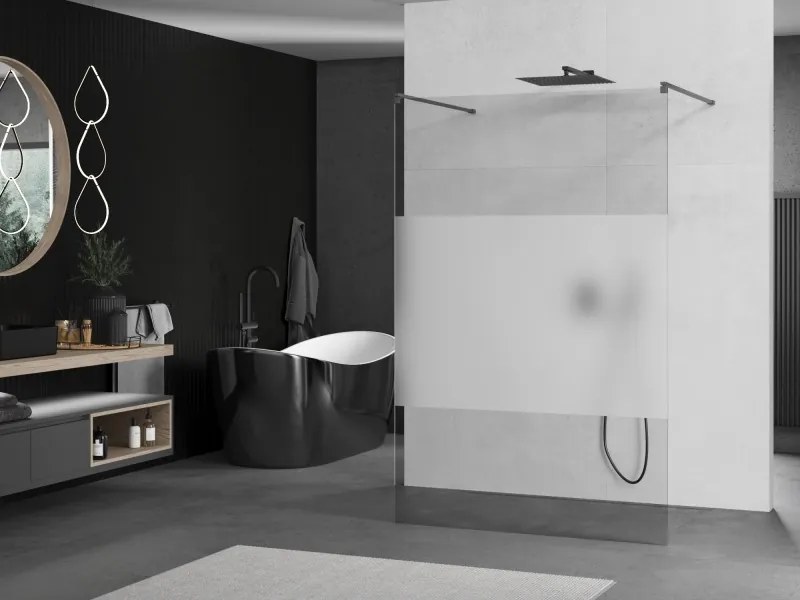 Mexen Kioto, sprchová zástěna Walk-In 120 x 200 cm, 8mm čiré sklo-námraza, grafitový profil, 800-120-002-66-35
