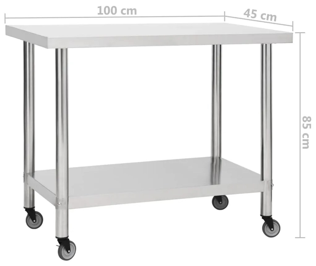 vidaXL Marketos Kuchyňský pracovní stůl s kolečky 100x45x85 cm nerezová ocel