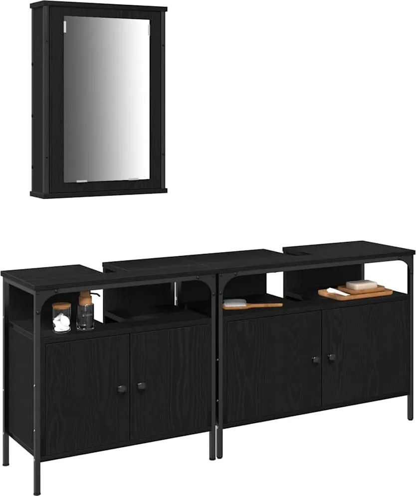 Koupelnové umyvadlové jednotky 3 ks Černá 80 x 30 x 60 cm 3334393