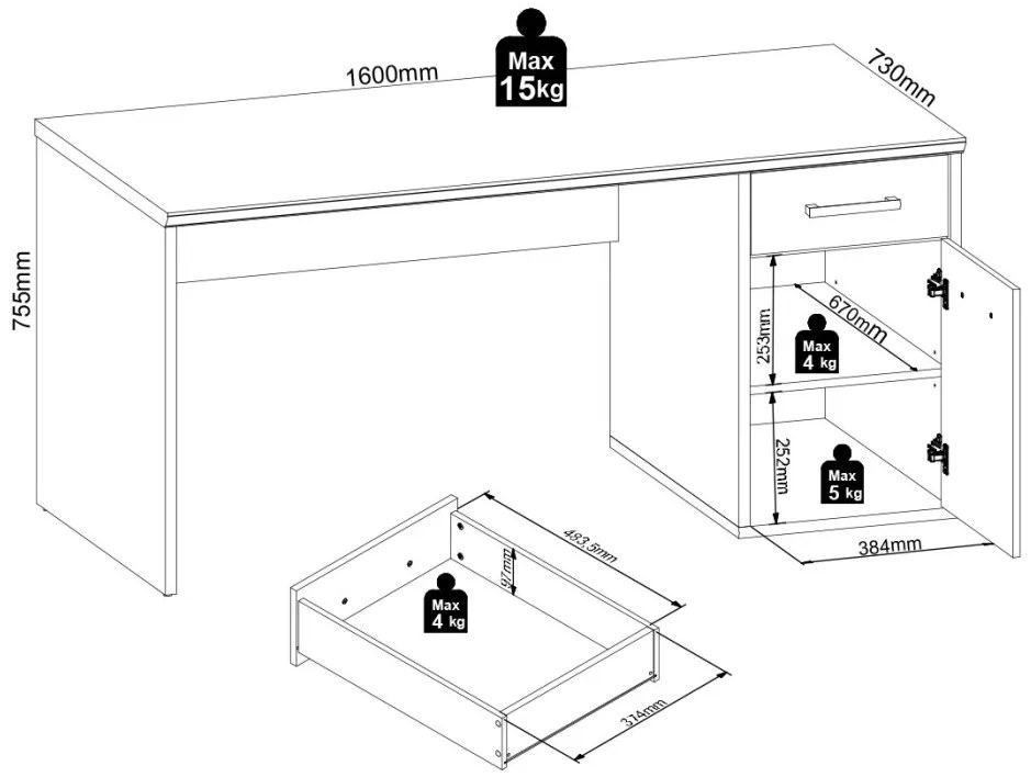 Psací stůl Romance, modřín/dub