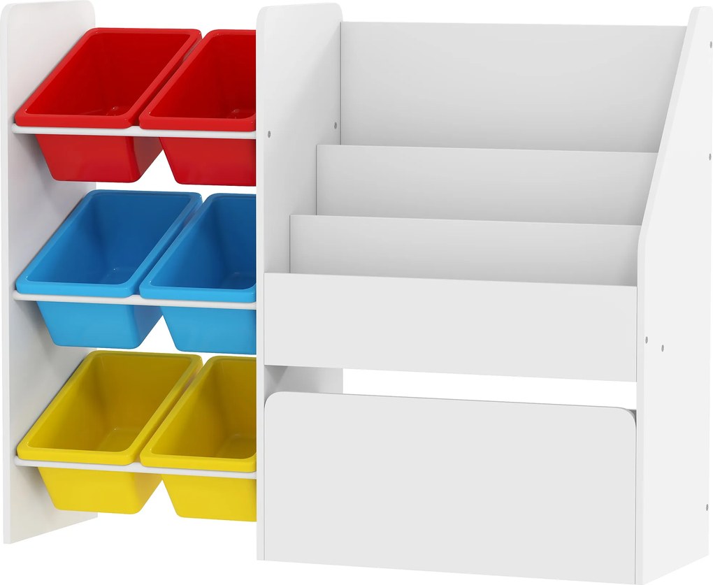 AIYAPLAY úložný nábytek pro děti, úložný box na hračky s 6 vyjímatelnými boxy a velkou pojízdnou krabicí, 100x30x80 cm, vícebarevný
