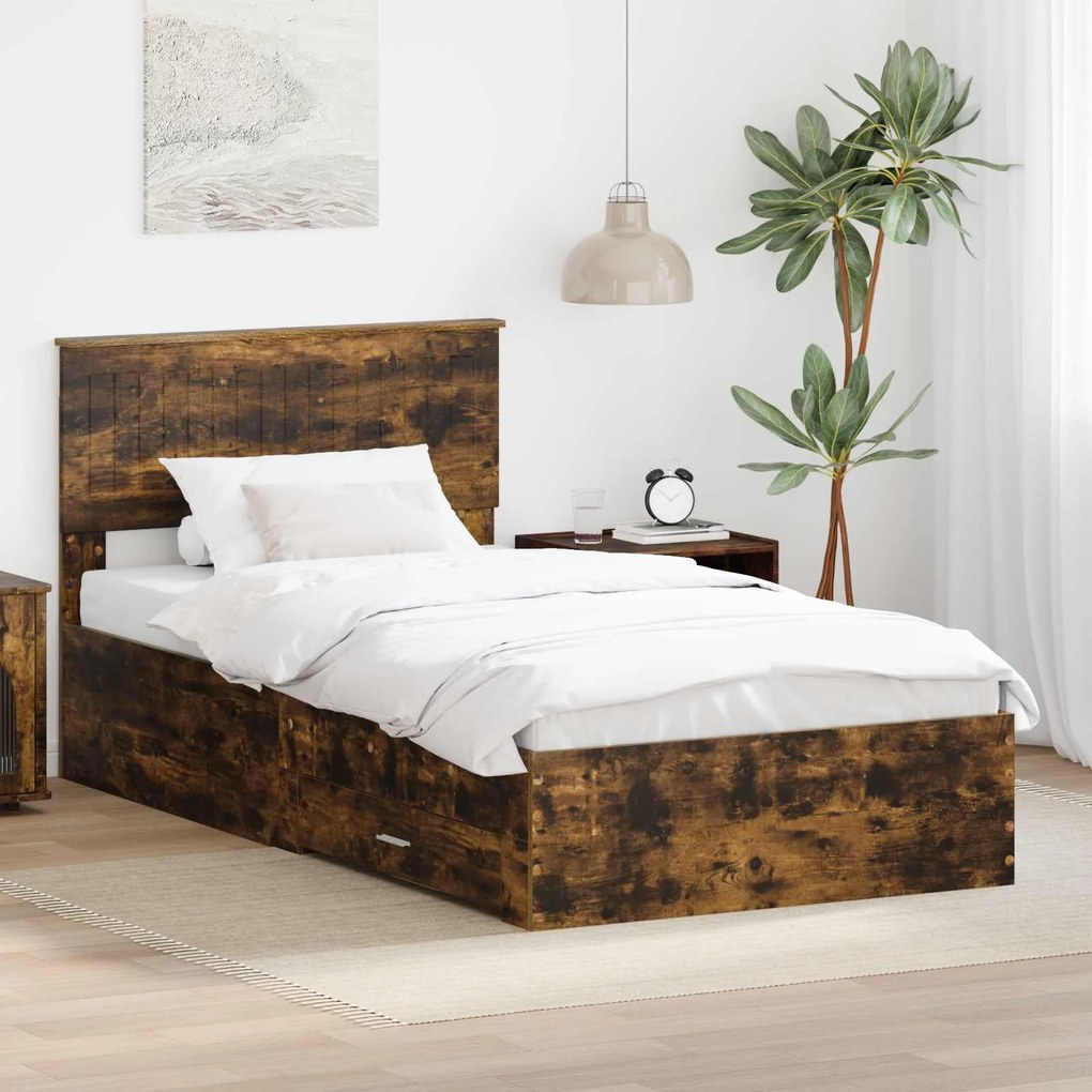 Rám postele s čelo Kouřový dub 100 x 200 cm Kompozitní dřevo 3410935