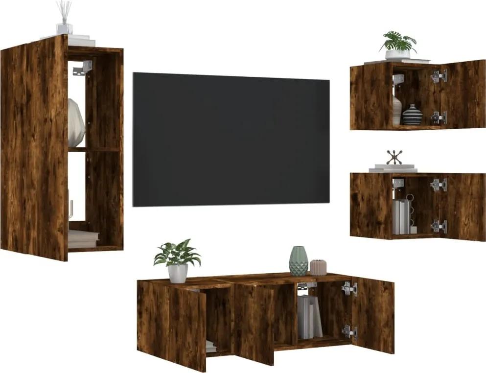 vidaXL 5dílná obývací stěna s LED kompozitní dřevo [3216829] Barva: Bílá