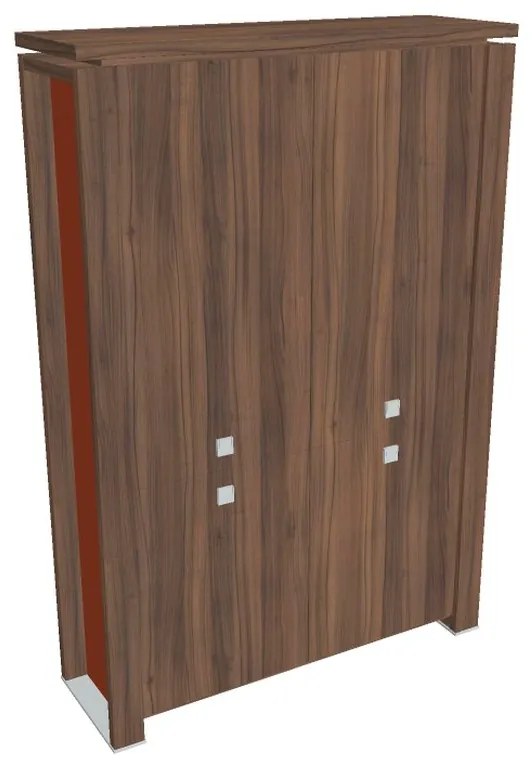 Vysoká skříň Verno+ S 140 x 46 x 210 cm, dělená, ořech / oranžová