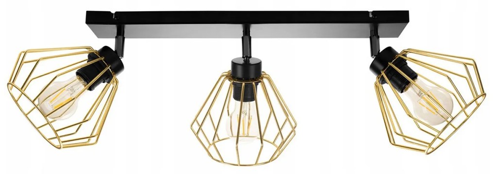 Light for home - Svítidlo na kovové liště s třemi kovovými stínítky LH008 "SANTOS LOFT", 3x60W, E27, Černá