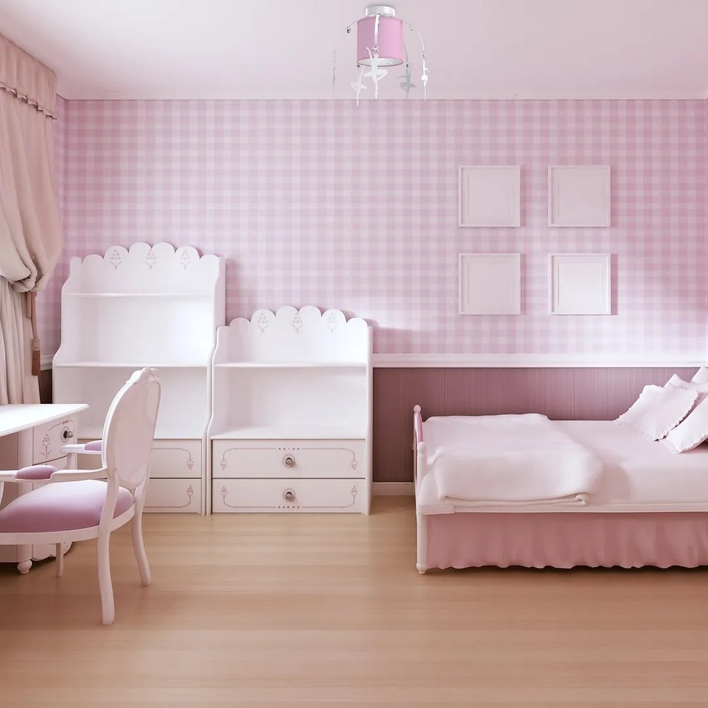 Dětské stropní svítidlo Baletnica white, 1x růžové textilní stínítko, w