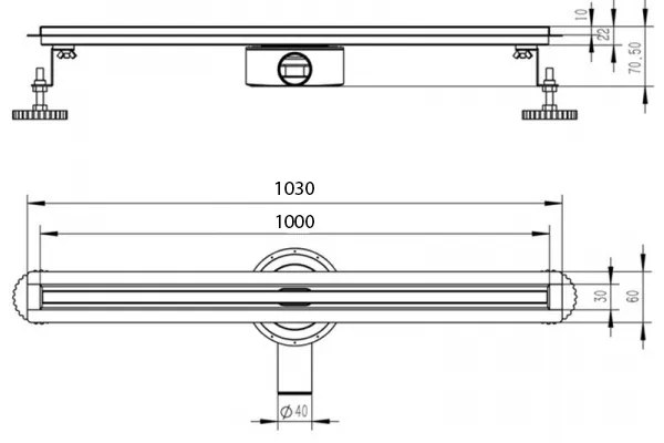 BPS-koupelny Sprchový odtokový žlab DL03 HYD-6128 50 cm, zlatý kartáčovaný