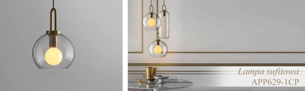 Toolight - Závěsné svítidlo ze skla 1xE27 60W APP442-CP, zlatá, OSW-05633