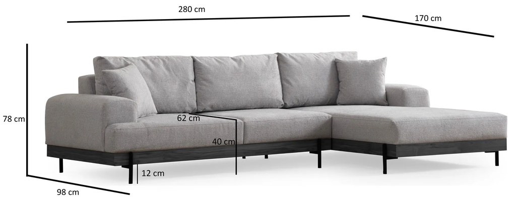 Hanah Home Rohová pohovka ETI šedá pravá 280 cm