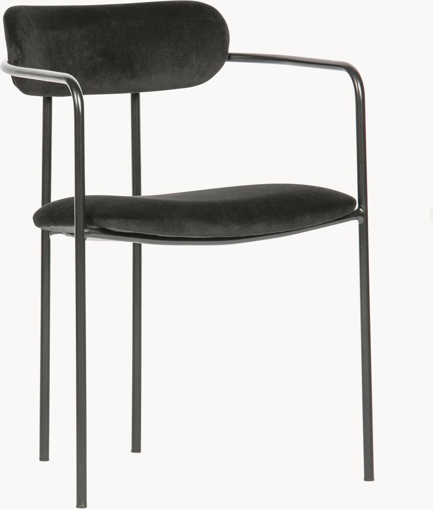 Sada stohovatelných sametových židlí s područkami Elvy, 2 díly