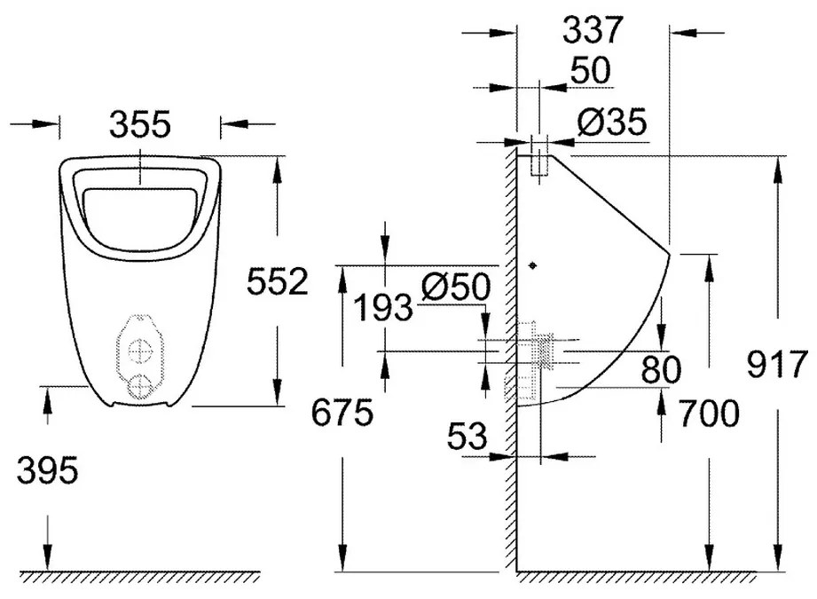 Grohe Bau Ceramic - Pisoár, alpská bílá 39439000