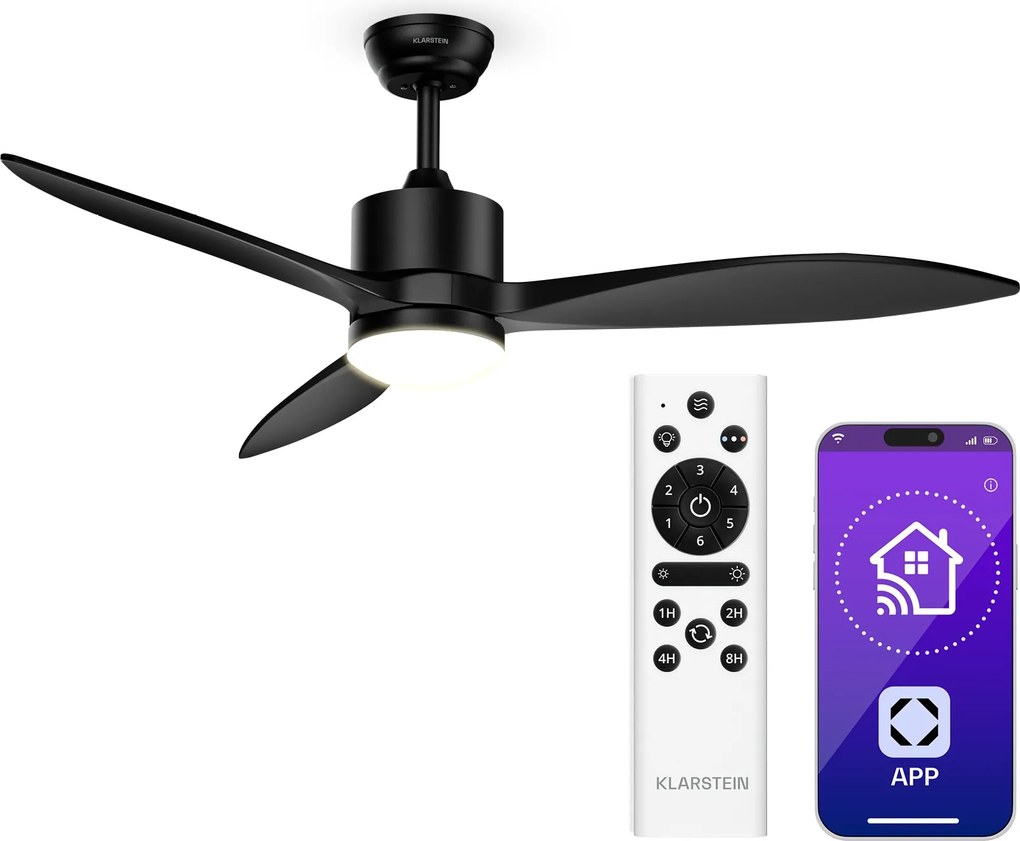 Klarstein SkyBreeze inteligentní stropní ventilátor se světlem | 132 cm | 27 W | Tichý | LED | Dřevo