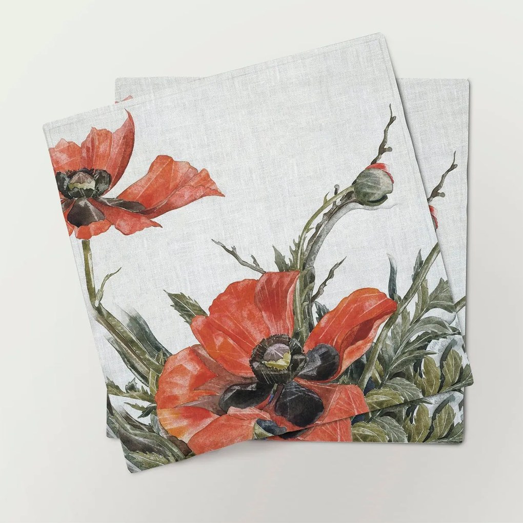 Lenbutik Lněné ubrousky 32x32 Máky/ Poppies - lněná barva
