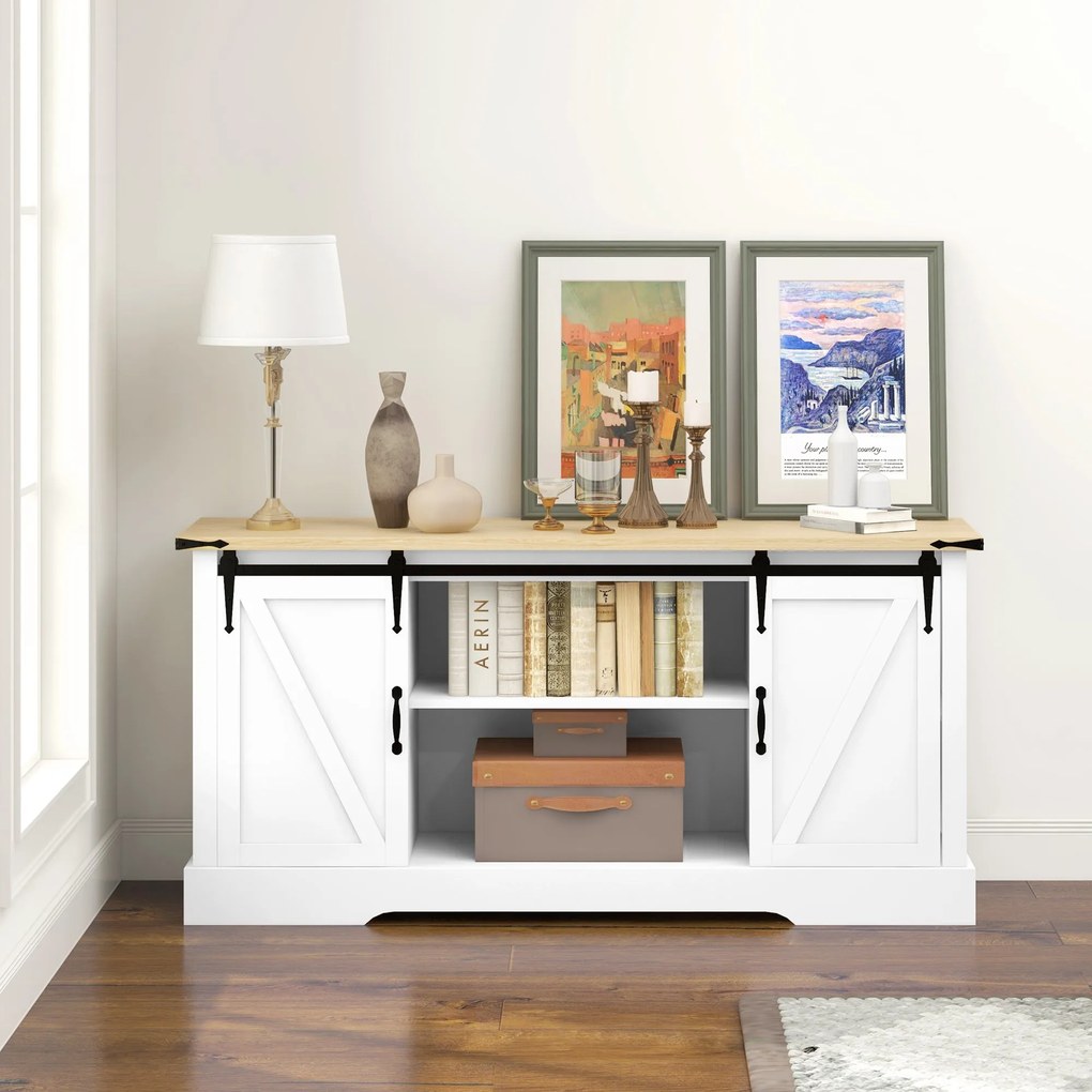 HOMCOM Příborník, úložný kabinet s 2 posuvnými dveřmi a nastavitelnými policemi, do obývacího pokoje, jídelny, chodby, 150 x 40 x 72 cm, dřevo, bílý …