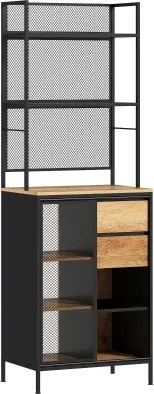 HOMCOM kuchyňské břicho, kuchyňská skříňka, pracovní deska, posuvné dveře, zásuvky a otevřené police, 60x40x180 cm, přírodní dřevo