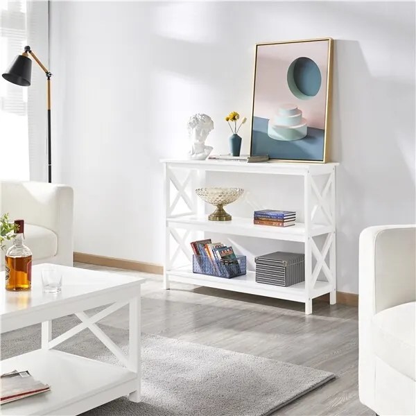 Odkládací stolek Yaheetech – bílá, 106 cm (délka) × 35 cm (šířka) × 80 cm (výška) (255329262730)