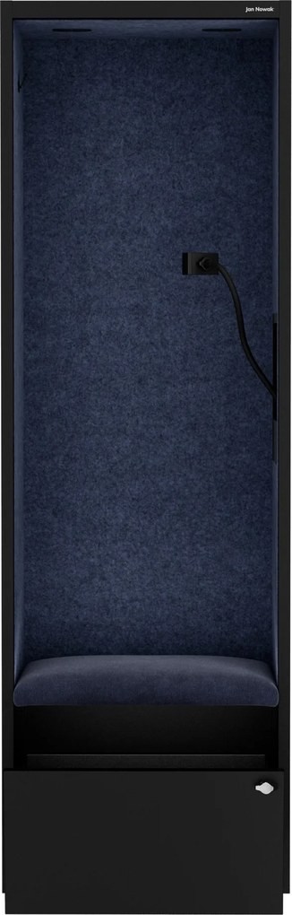 Skříň se sedákem a zónou ticha SALLY MentalBox, černá konstrukce, tmavěmodrý sedák, 1850 x 600 x 400 mm