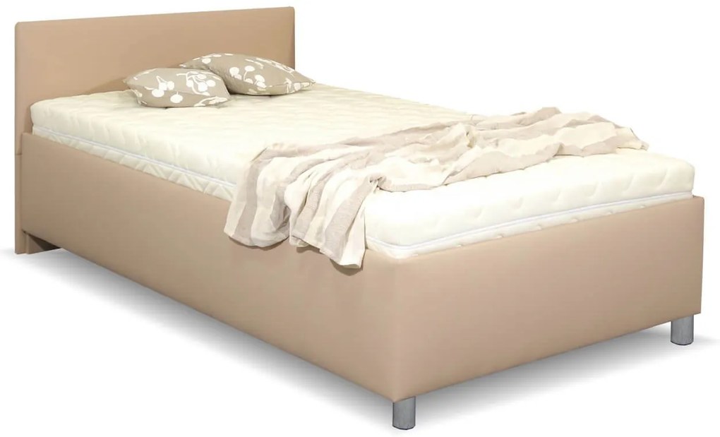 Zvýšená čalouněná postel s úložným prostorem Lyoneta, 140x200, světle hnědá