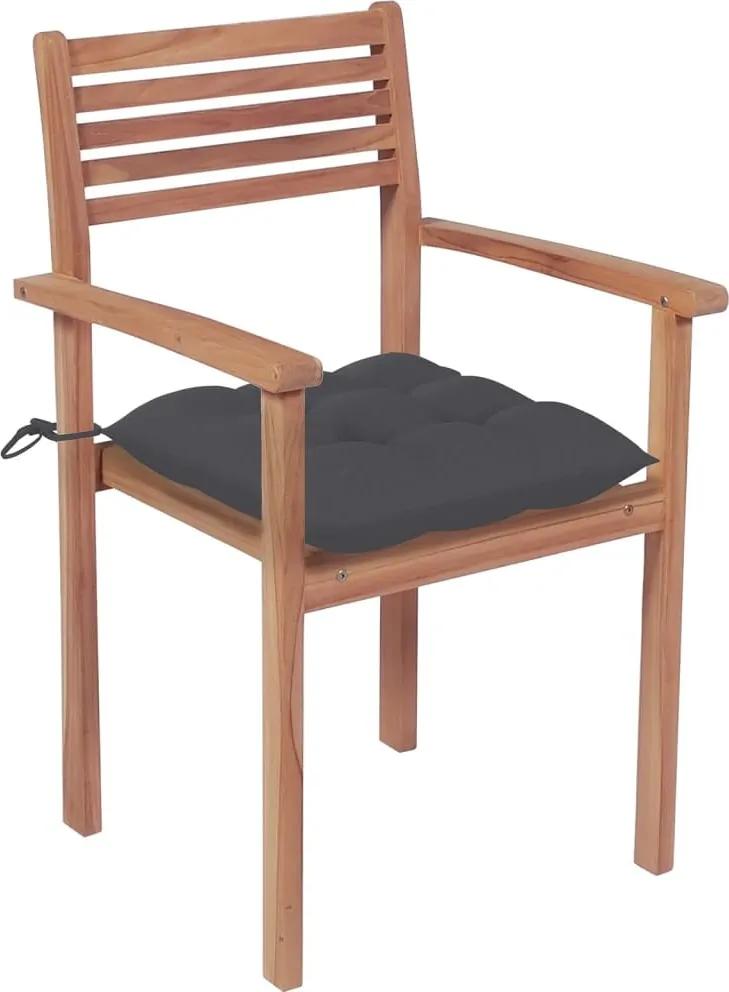 vidaXL Stohovatelné zahradní židle s poduškami 6 ks masivní teak [3072587] Barva: Šedá